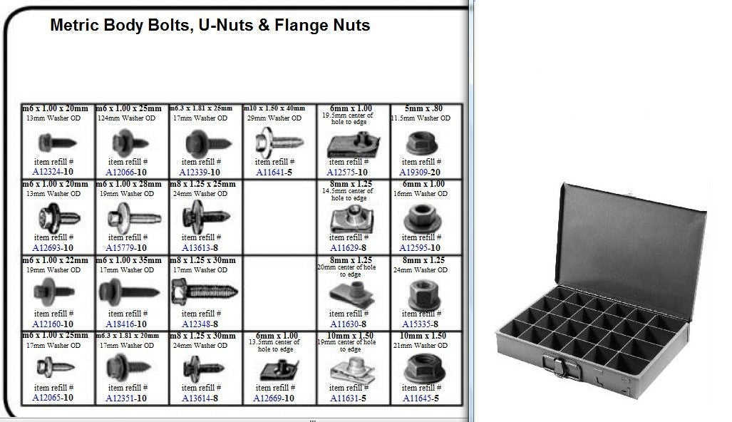 Metric Body Bolts, U-Nuts & Flange Nuts Assortment in Metal Locking Tr ...